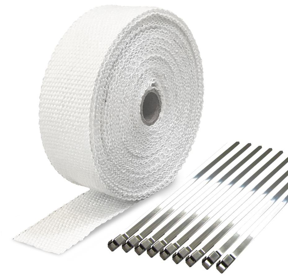 HEADER EXHAUST WRAP TAPE 2000F Heat Protection White 15m X 50mm + 10 ...