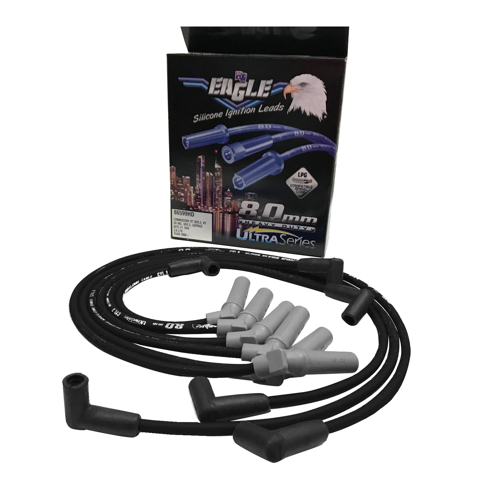 EAGLE IGNITION LEADS and SPLITFIRE SPARK PLUGS Tuning Fits Commodore V6 ...