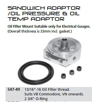 Oil Filter Spin on Sandwich Plate Oil Pressure Temperature suit Chev LS ...