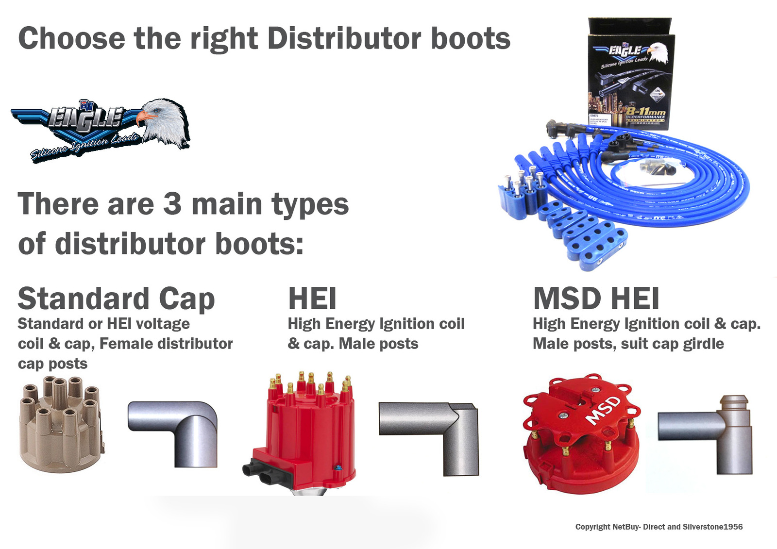 EAGLE 10.5mm Ignition Spark Plug Leads Suit 302-351 C Straight Plug Boots