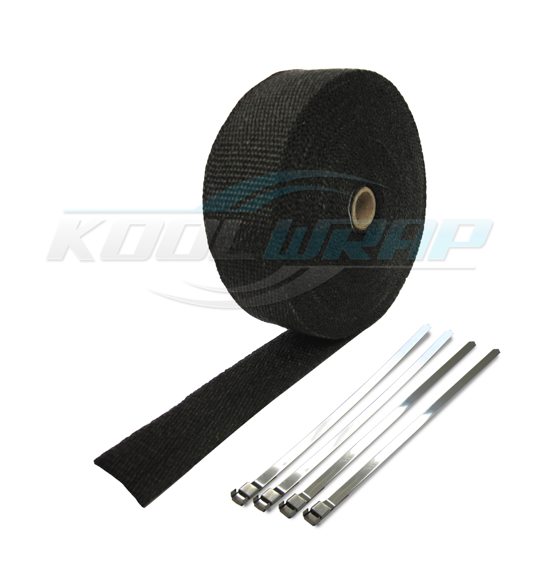 HEADER EXHAUST WRAP TAPE 2000 F Heat Protection Black 4.5m X 25mm + 4 ...
