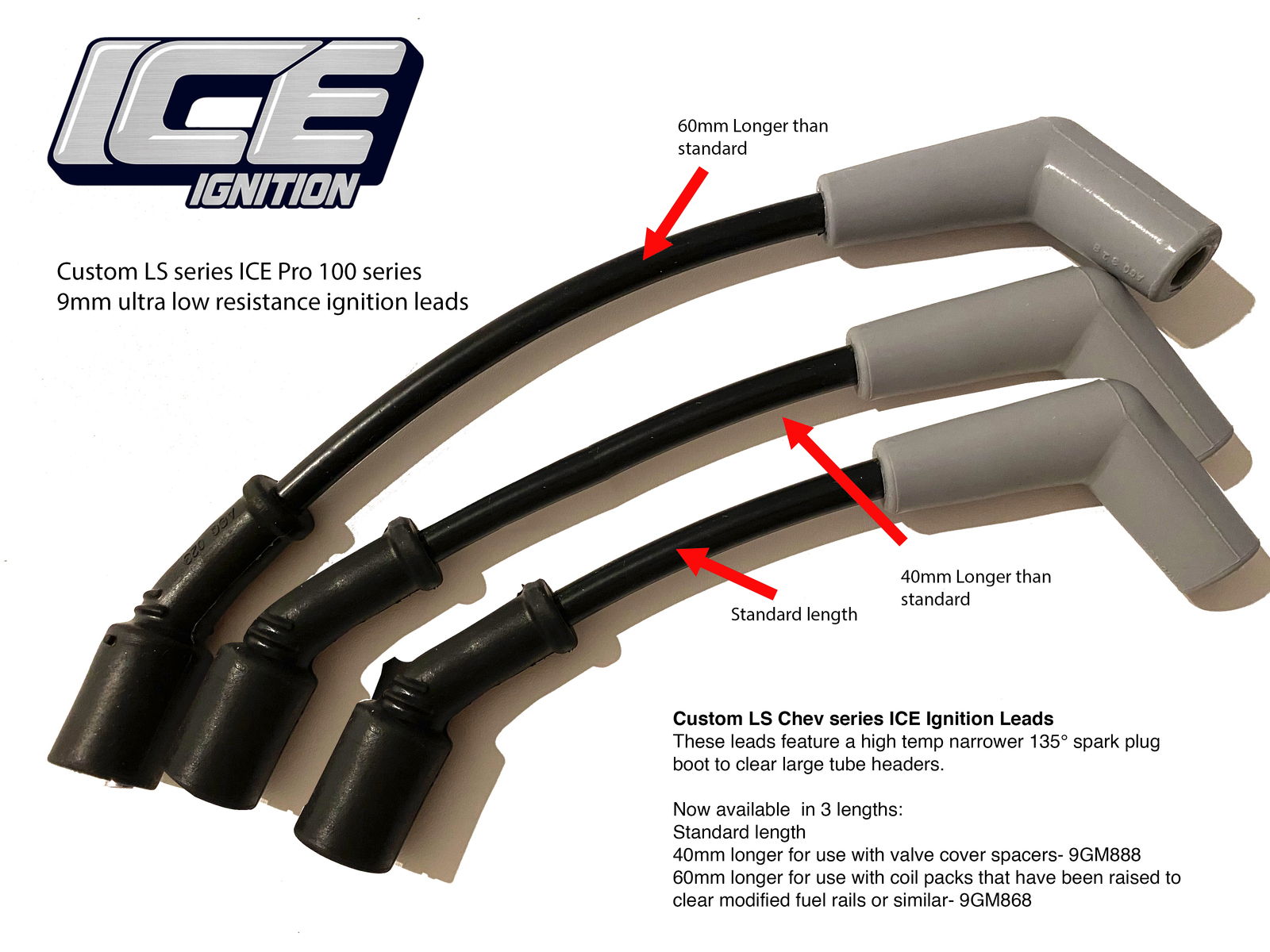 ICE PRO 100 9mm Ignition Spark Plug Leads V8 Commodore Chev LS1 LS2 LS3 ...