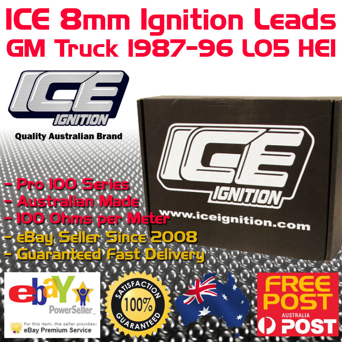 ICE 8mm Ignition Spark Plug Leads GM Truck LO5 350 TBI Eng HEI 1987-96